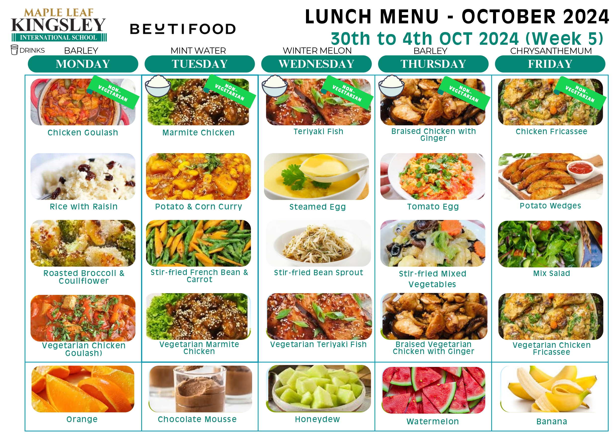 Food Menu - Maple Leaf Kingsley International School