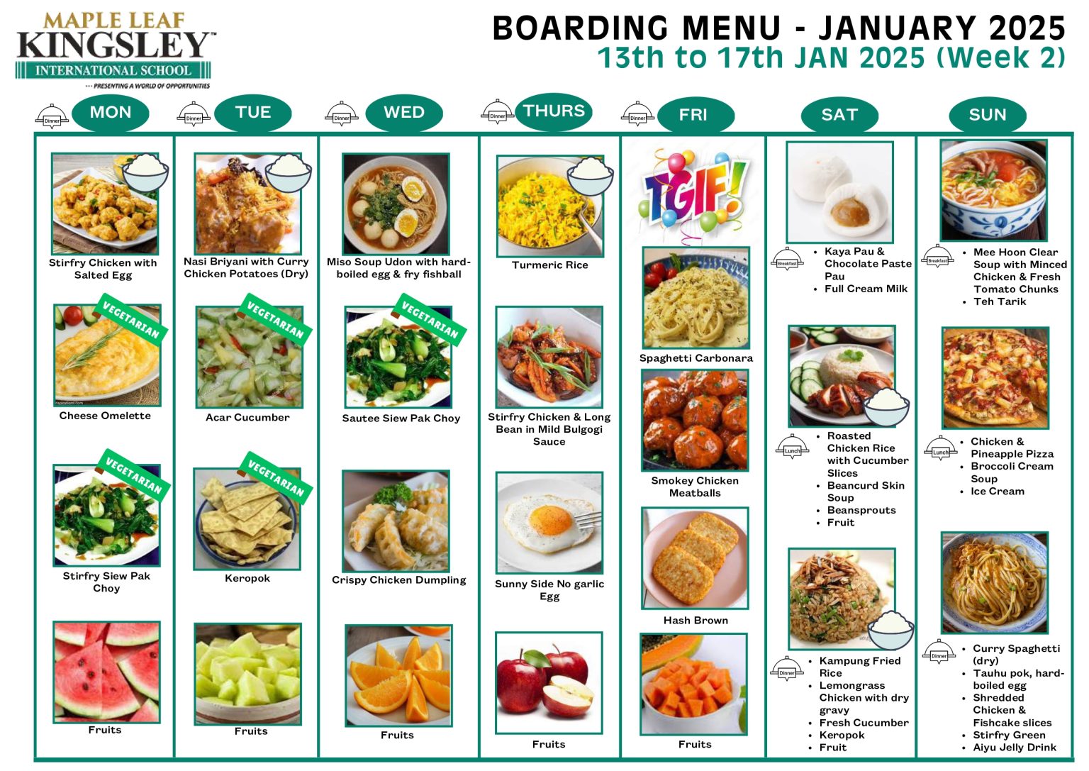 Food Menu - Maple Leaf Kingsley International School