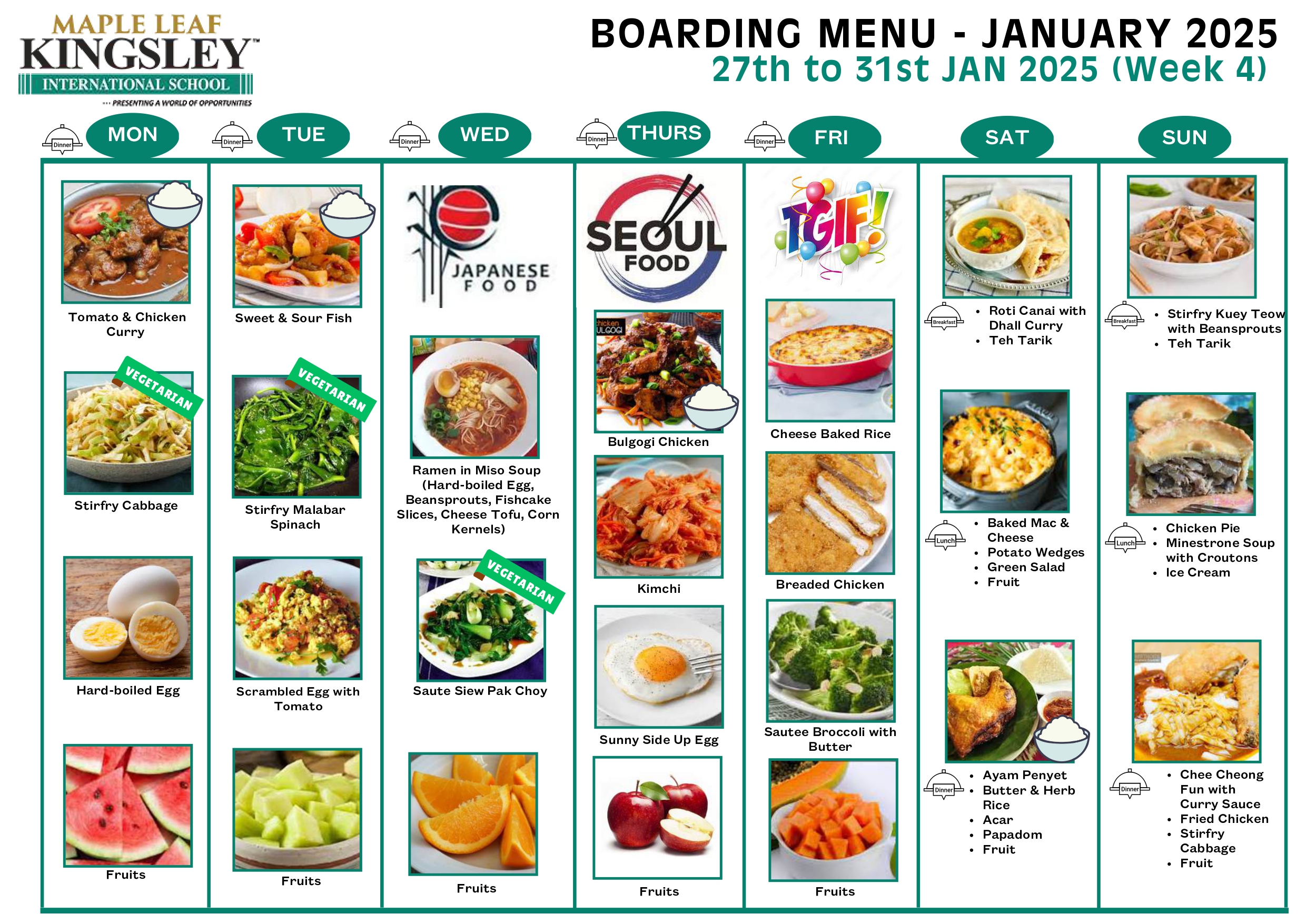 Food Menu - Maple Leaf Kingsley International School