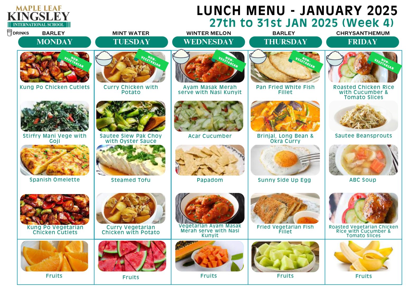 Food Menu - Maple Leaf Kingsley International School