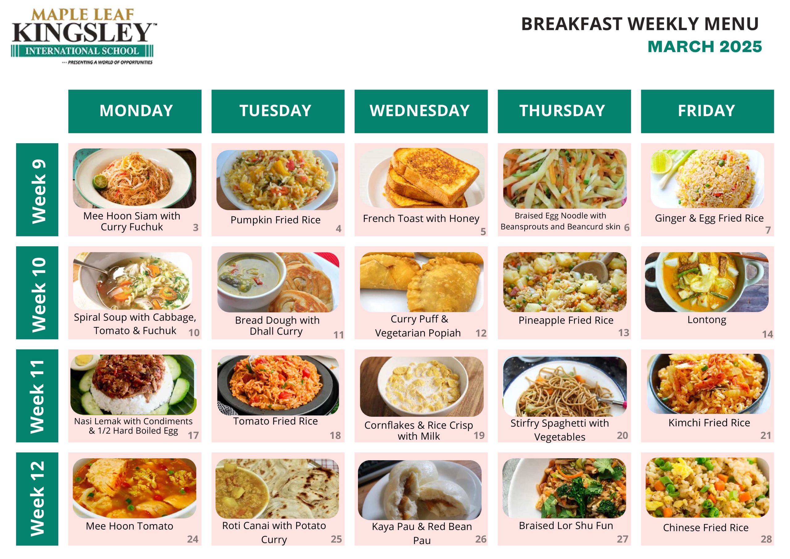 Food Menu - Maple Leaf Kingsley International School