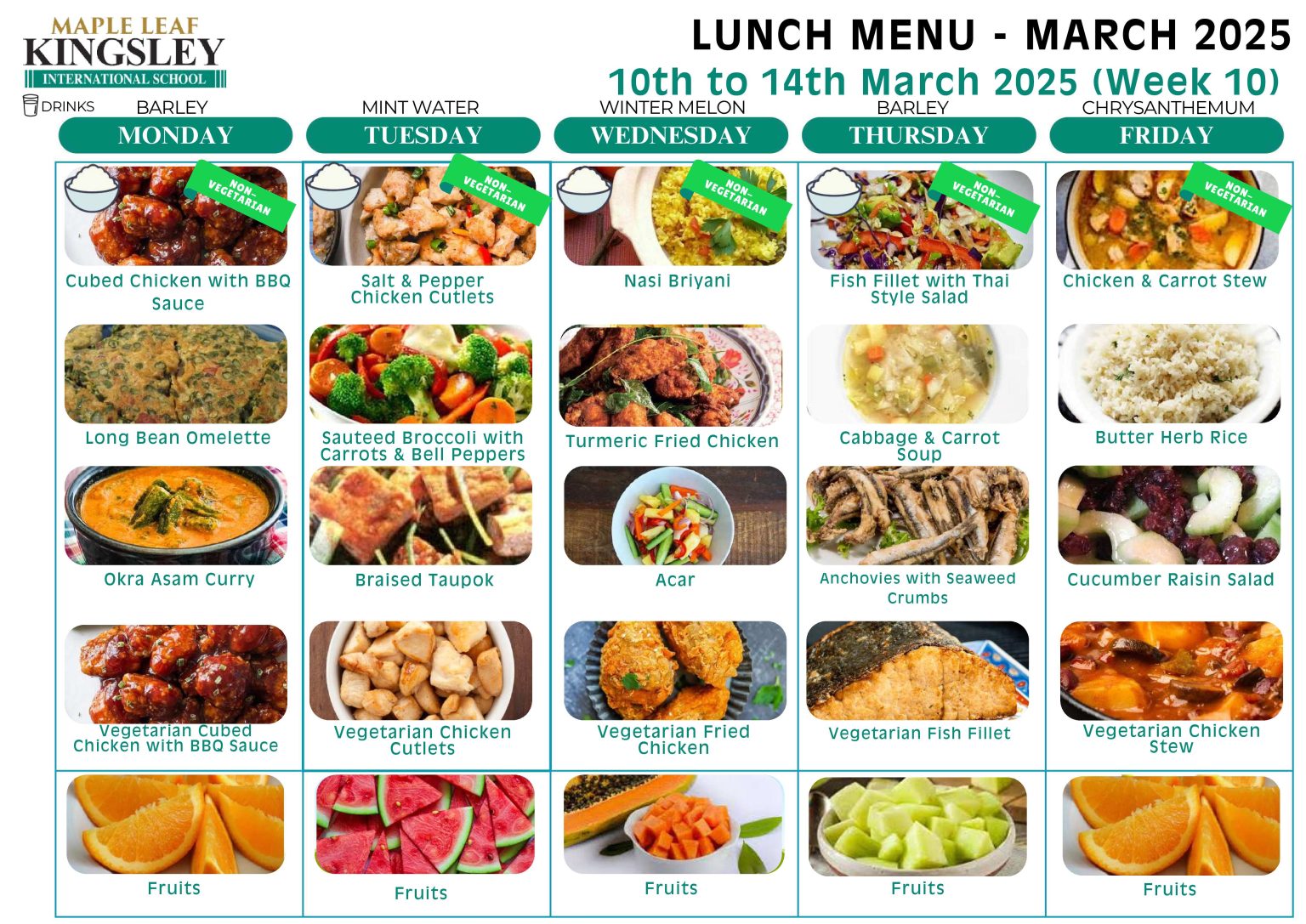 Food Menu - Maple Leaf Kingsley International School