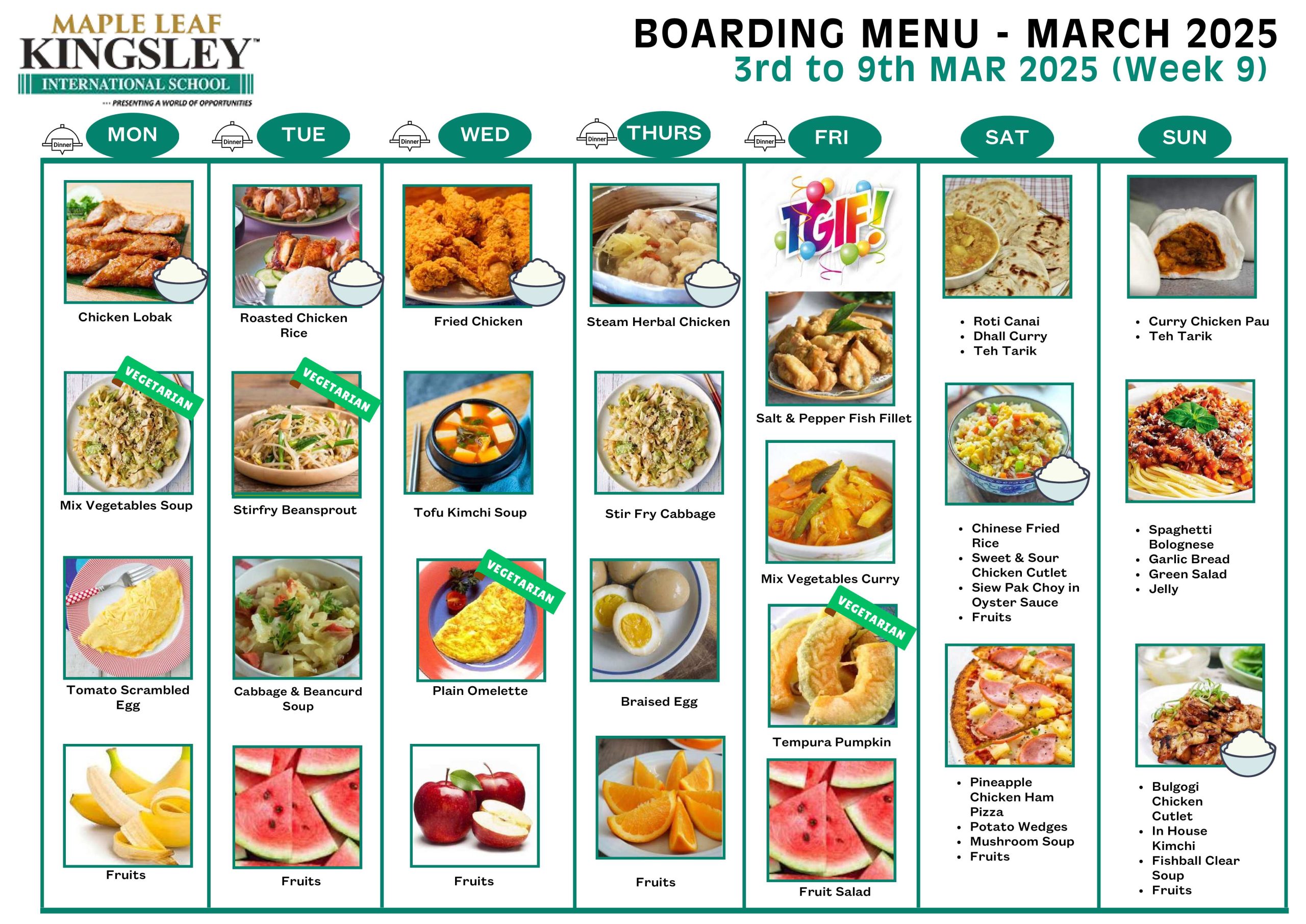 Food Menu - Maple Leaf Kingsley International School