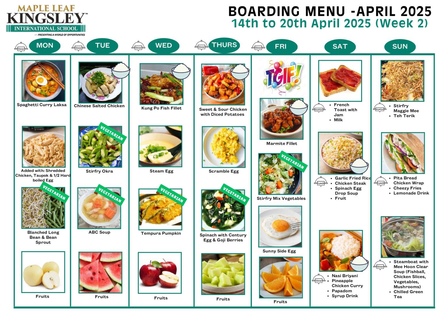 Food Menu - Maple Leaf Kingsley International School