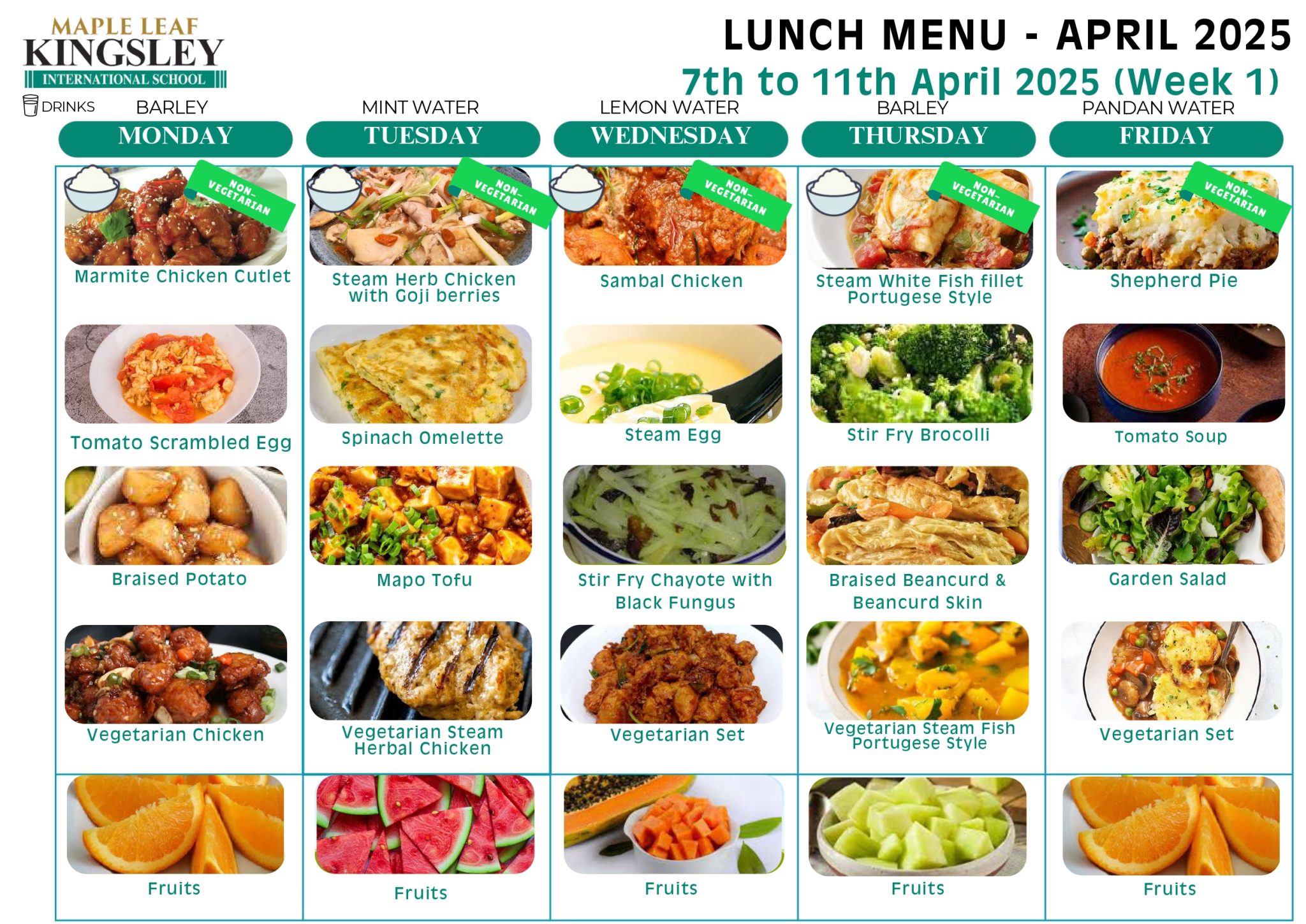 Food Menu - Maple Leaf Kingsley International School