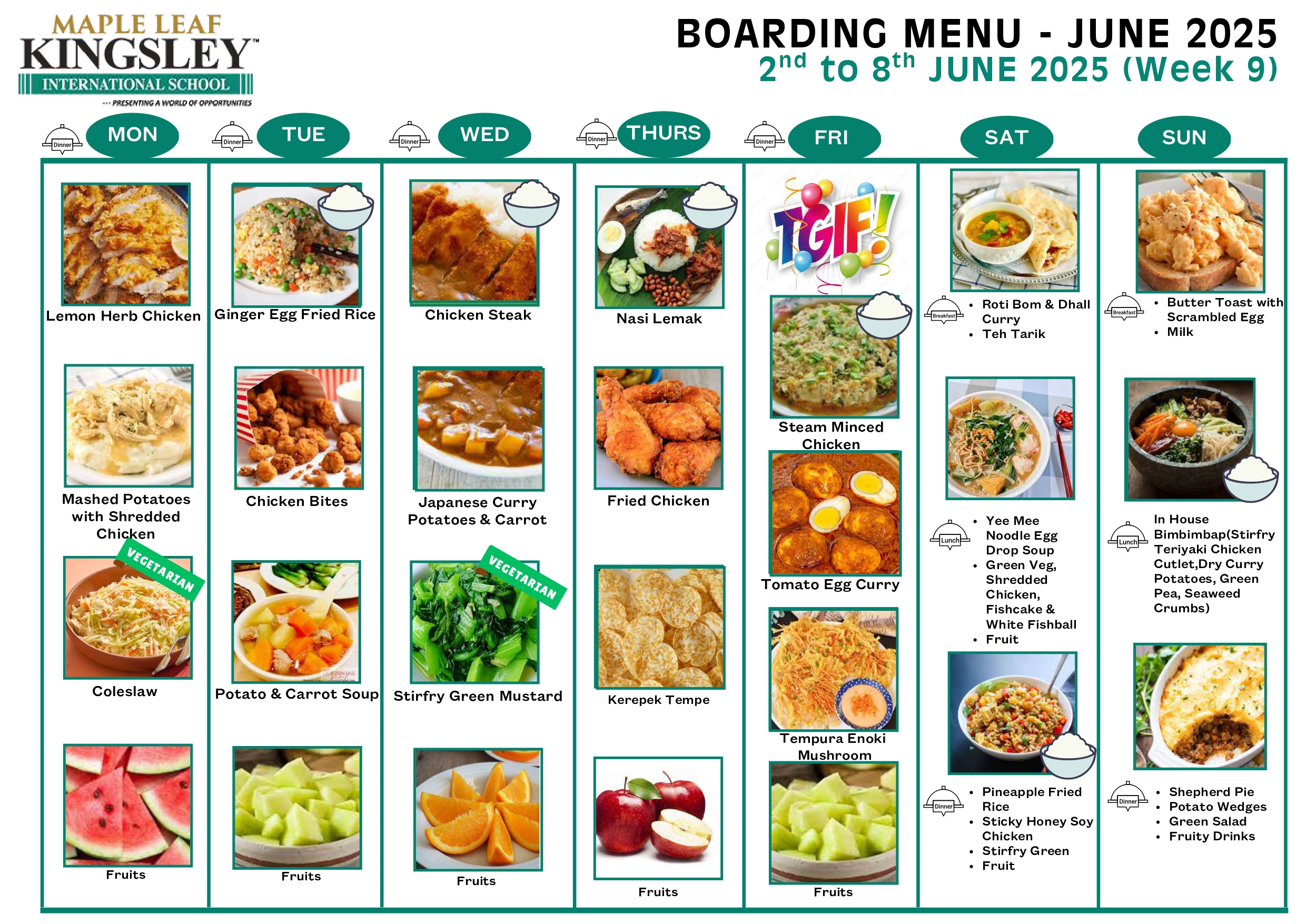 Weekly Breakfast Menu