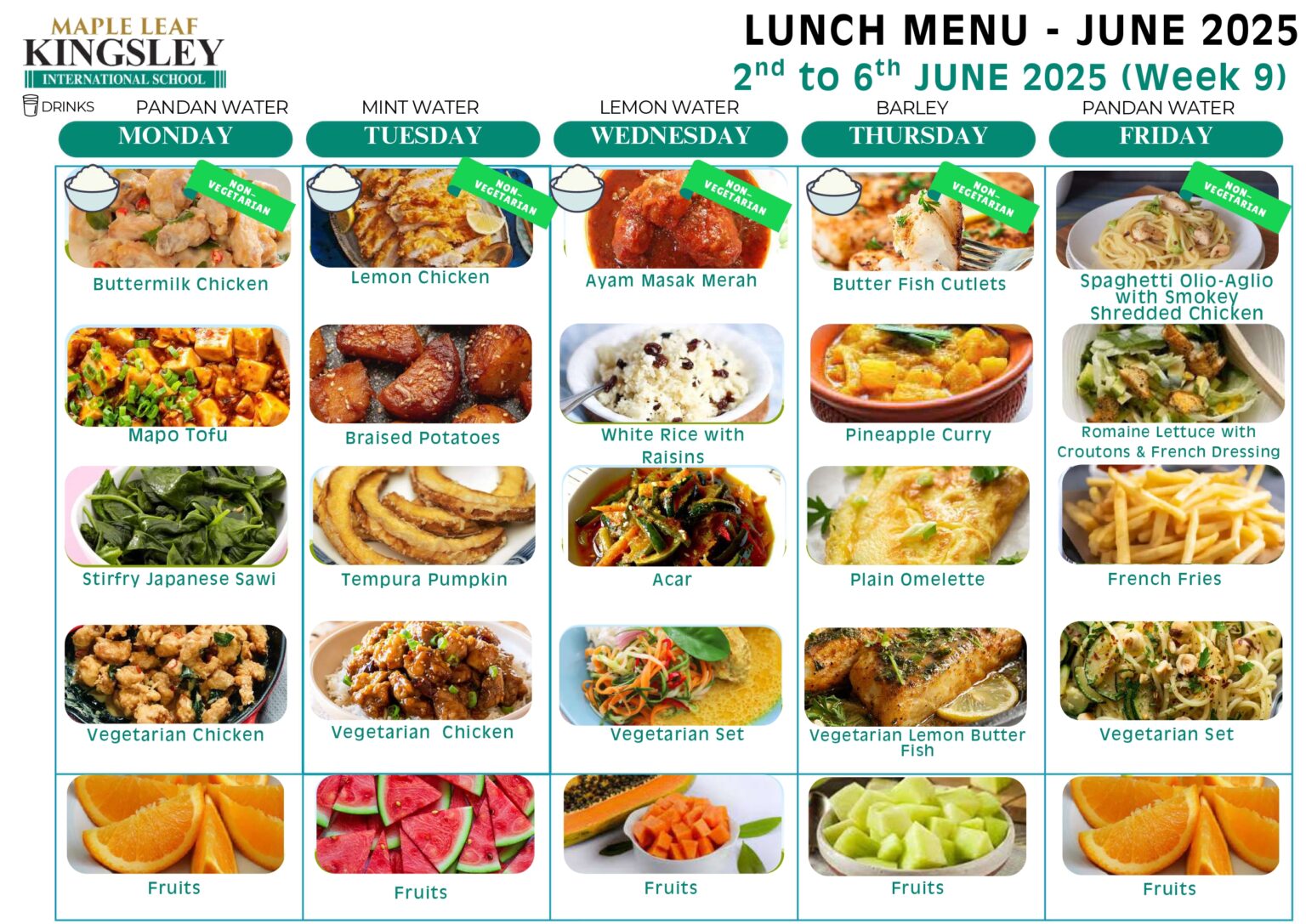 Food Menu - Maple Leaf Kingsley International School