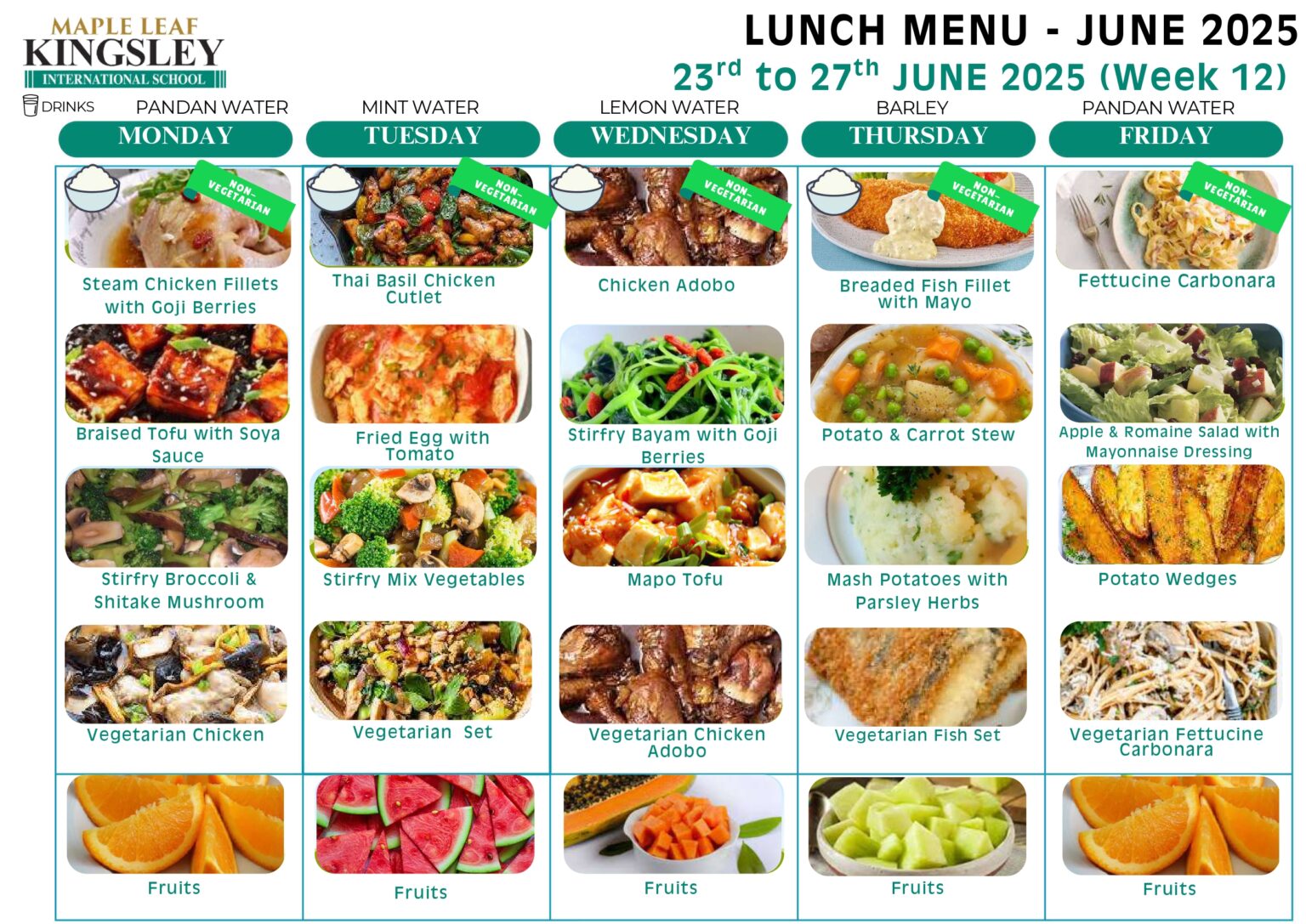Food Menu - Maple Leaf Kingsley International School