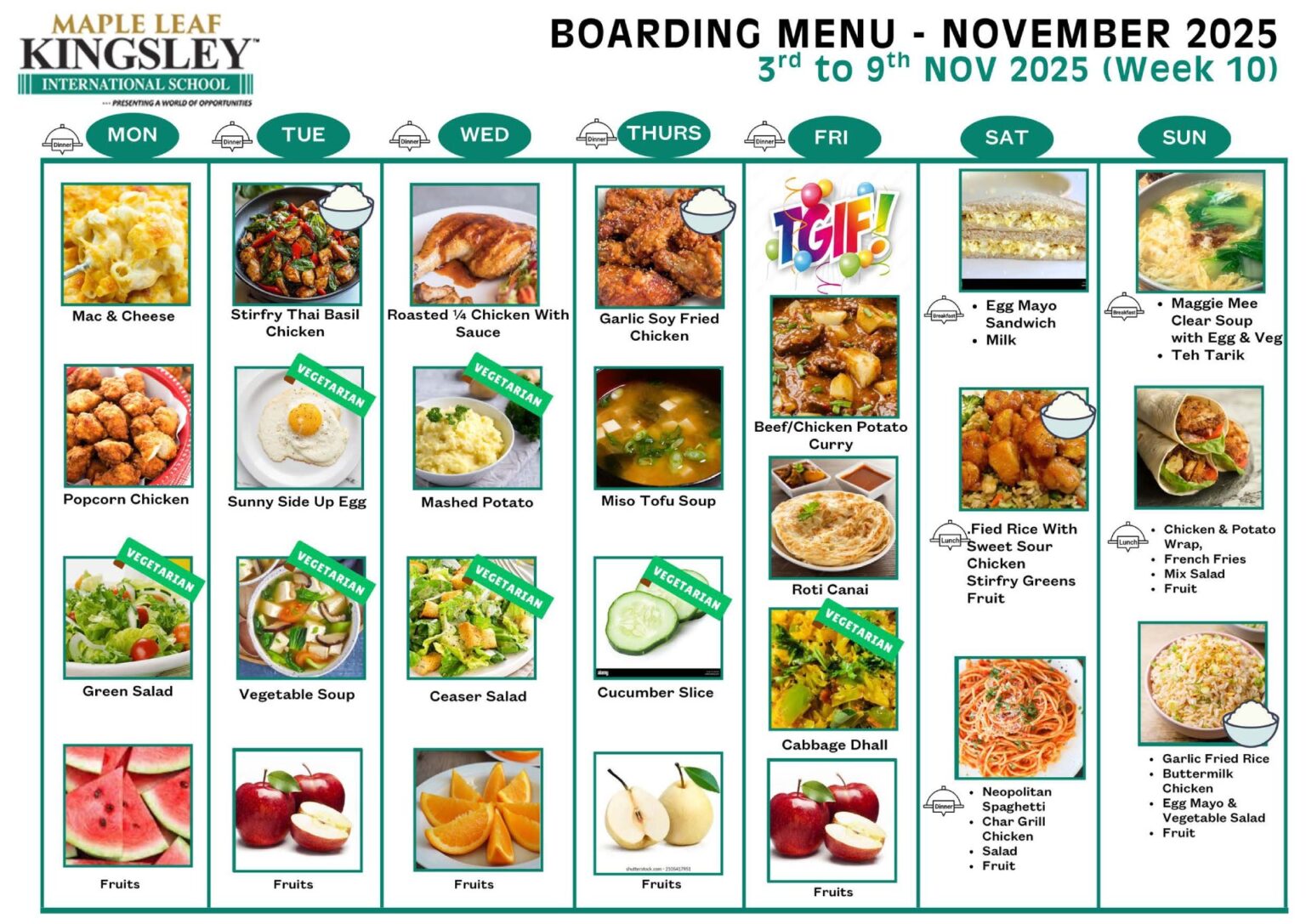 School Food Menu - Kingsley International School