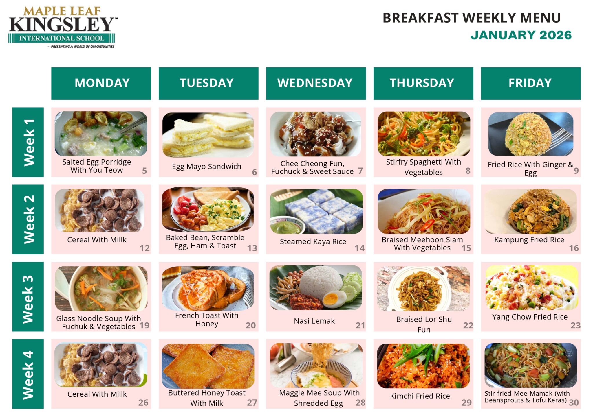 School Food Menu - Kingsley International School