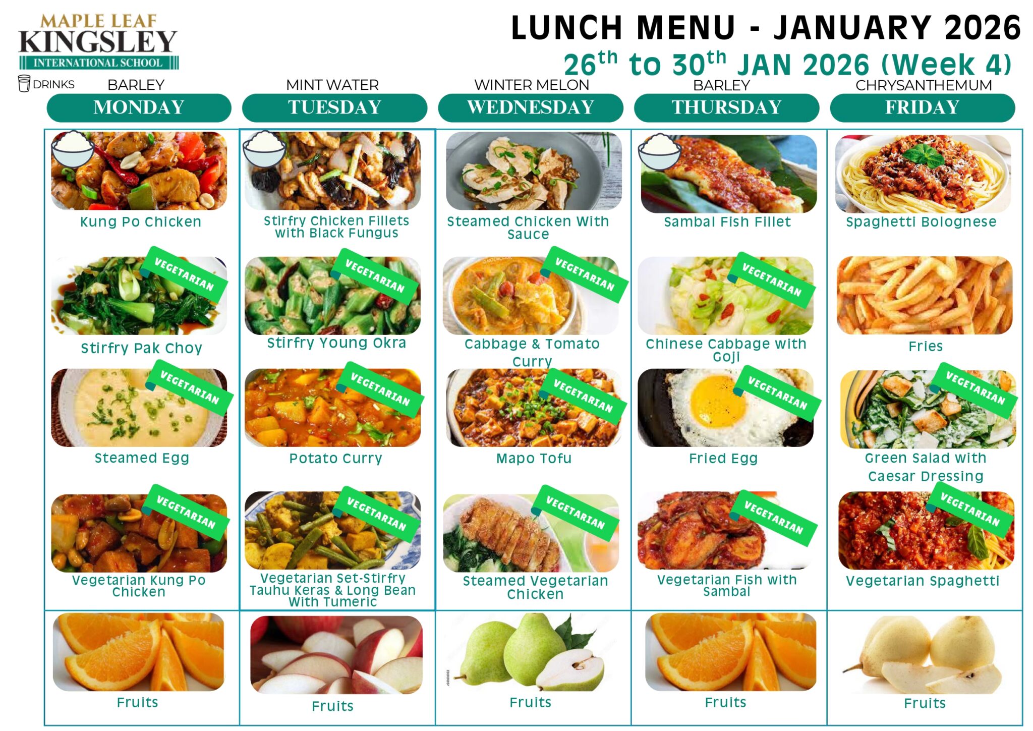 School Food Menu - Kingsley International School
